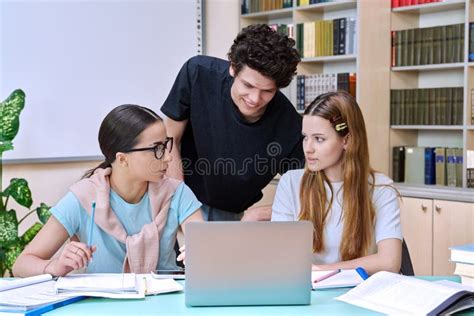 Group Of High School Students Are Studying In Library Class Stock Image