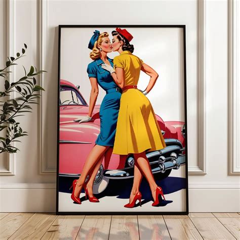 Retro 1950s Inspired Lesbian Couple Fine Art Print Giclée Wlw Art