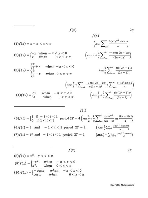 3 Fourier Series Exercise Pdf Fourier Series Function Mathematics