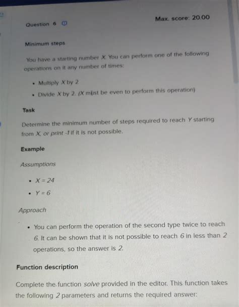solved question 6 ∞ max score 20 00 minimum steps you have