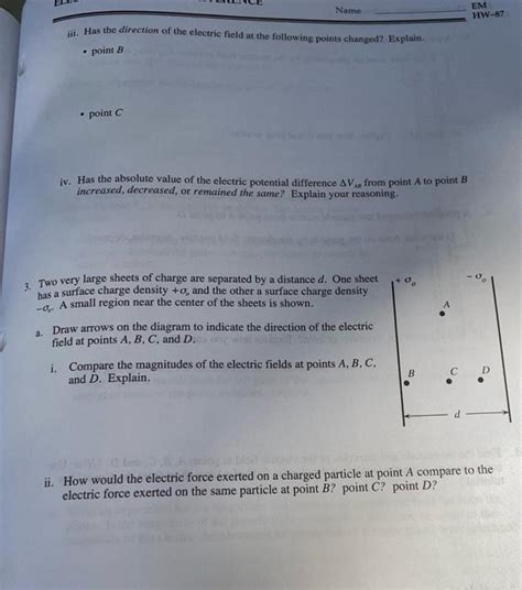 Solved Iii Has The Direction Of The Electric Field At The
