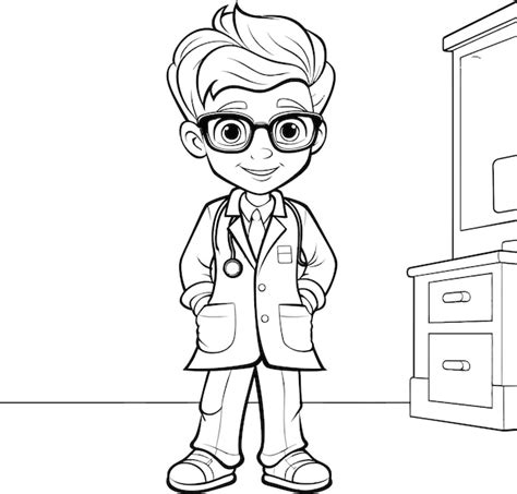 만화 작은 소년 터 컬러링 페이지 프리미엄 벡터