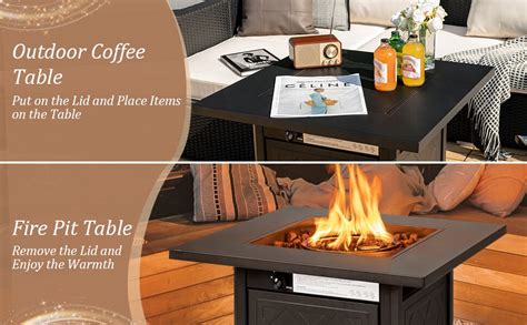 28 Propane 50000 Btu Patio Square Gas Fireplace With Lava Rock Costway