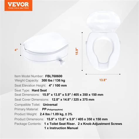 Vevor Raised Toilet Seat 4 Height Raised 300 Lbs Weight Capacity