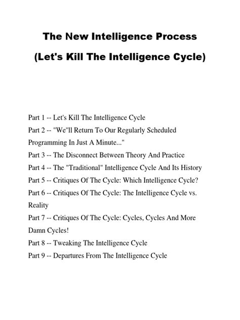 The New Intelligence Process Lets Kill The Intelligence Cycle Pdf Intelligence Analysis
