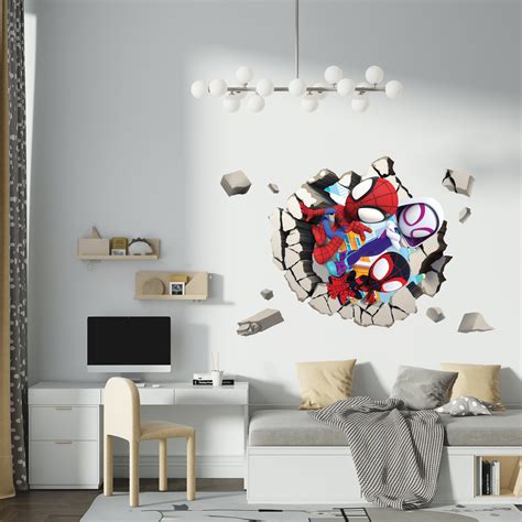 Spidey And His Amazing Friends Wall Sticker 3d Wall Smashed Hole Effec