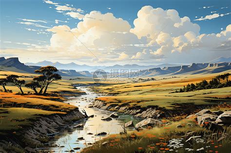 草原风景插画图片下载 正版图片600528603 摄图网