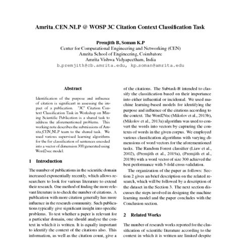 Amritacennlp Wosp 3c Citation Context Classification Task Acl Anthology