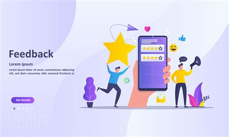 고객 피드백 개념 디자인 사람들은 투표 검토 결과를 제공합니다 웹 방문 페이지 Ui 모바일 앱 배너 템플릿에 적합합니다 벡터 일러스트레이션 상에 대한 스톡 벡터 아트 및