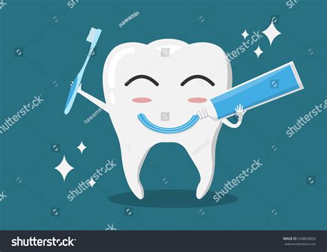 Vector Cartoon Tooth Squeezed Toothpaste Hold Stock Vector Royalty