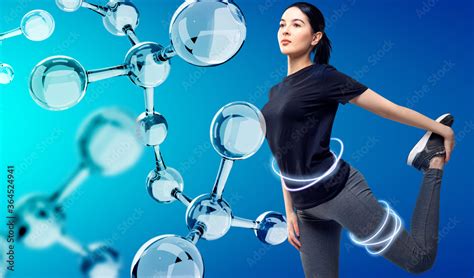 Sporty Girl Among Glassy Molecules Good Metabolism Concept Stock