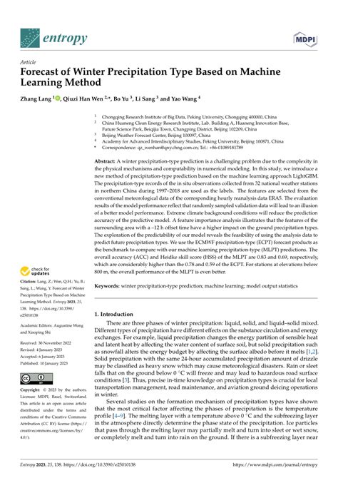 Pdf Forecast Of Winter Precipitation Type Based On Machine Learning Method