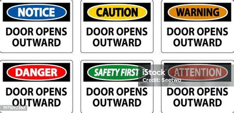 Caution Sign Door Opens Outward Stock Illustration Download Image Now