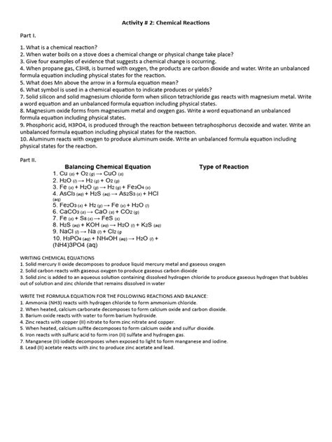 Grade 10 Activity On Chemical Reaction Pdf Oxide Ammonium