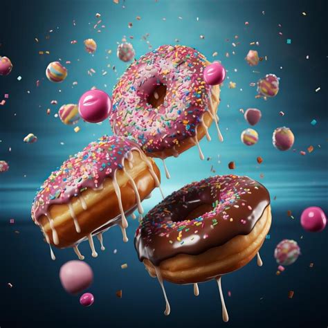 Premium Ai Image Flying Delicious Classic Donuts