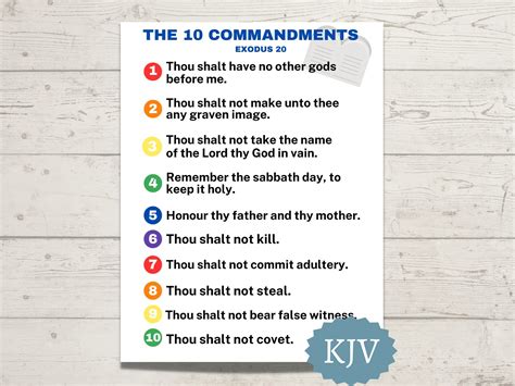 the 10 commandments printable kjv sunday school poster of the 10 commandments list of the 10