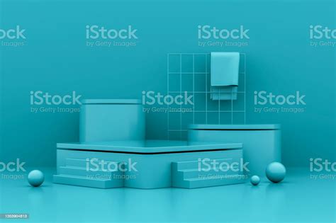 파란색 기하학적 배경을 렌더링하는 3d 현대적인 미니멀 한 디자인의 기하학적 모양 프로모션 화장품 배경 제품 쇼를 위한 미니멀한 모의 0명에 대한 스톡 사진 및 기타 이미지