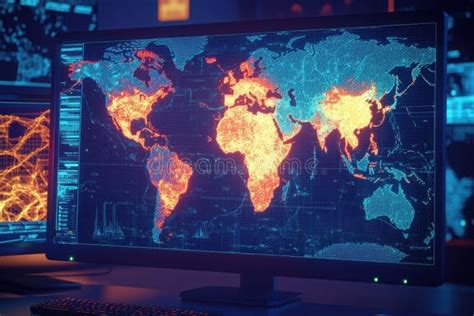 Visualizing Global Data Trends On A Digital World Map During Nighttime