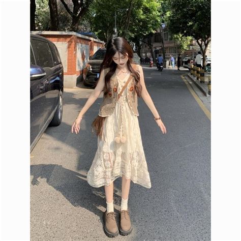 波西米亚民族风吊带连衣裙女夏季云南大理旅游穿搭海边度假长裙子bohemian Ethnic Style Camisole Dress For