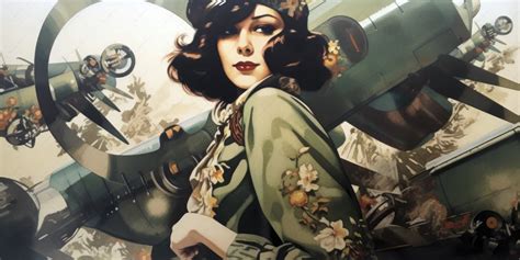 Bomber Girl Art Deco Poster Retro Aviation Poster Female Pilot