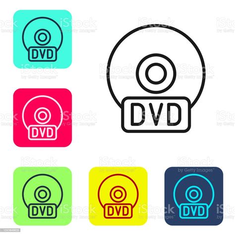 黑線 Cd 或 Dvd 磁碟圖示隔離在白色背景上光碟符號在顏色方形按鈕中設置圖示向量插圖向量圖形及更多備份圖片 備份 儲蓄 光學儀器
