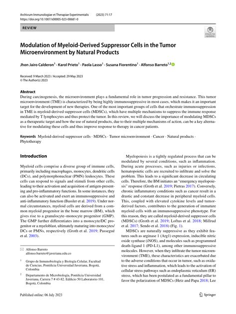 Pdf Modulation Of Myeloid Derived Suppressor Cells In The Tumor