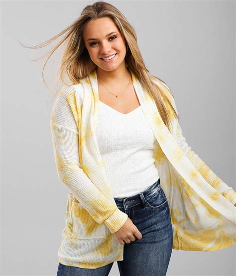 Daytrip Tie Dye Cardigan Sweater Womens Sweaters In Yellow Combo