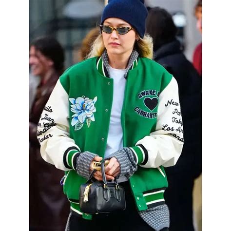 Green And White Awake Ny Gigi Hadid Carhartt Varsity Jacket
