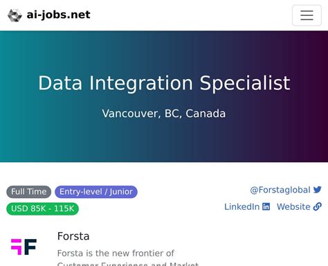 Hiring Data Integration Specialist In Vancouver Bc Canada Raiml