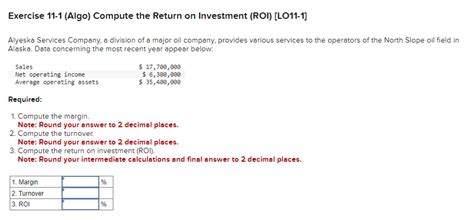 Exercise 11 1 Algo Compute The Return On Investment Chegg