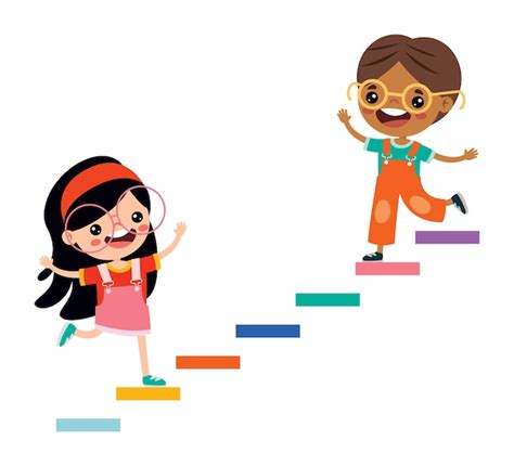Niños De Dibujos Animados Subiendo Y Bajando Escaleras Vector Premium