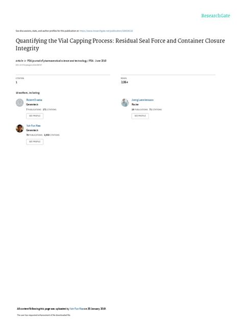 Quantifying The Vial Capping Process Residual Seal Force And Container Closure Integrity Pdf