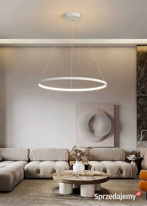 LAMPA SUFITOWA WISZĄCA RING NOWOCZESNA LED Biała 40 80 cm Choroszcz