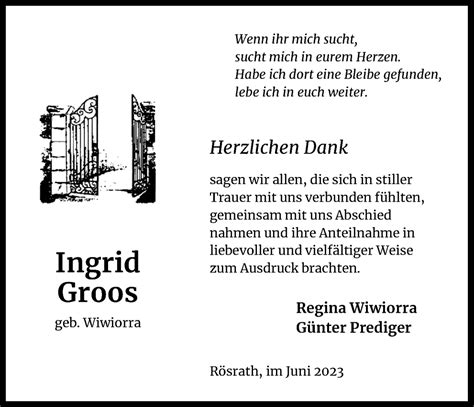 Traueranzeigen Von Ingrid Groos Wirtrauern