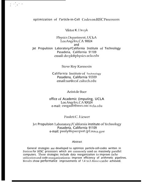 pdf optimization of particle in cell codes on reduced instruction set