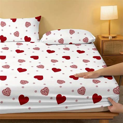 Love Print Brushed Fitted Sheet Soft Comfortable Bedding Temu Portugal