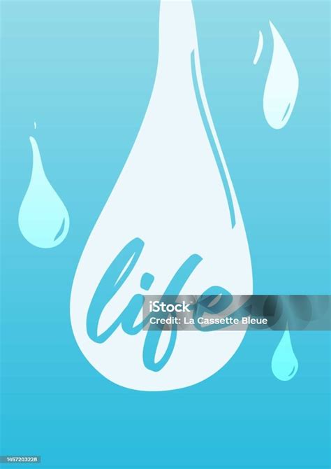 물방울은 생명입니다 긍정적이고 평화로운 자연을 위한 생활 예시 개념 파란색과 색상의 평평하고 미니멀한 디자인 인쇄용 수직 포스터