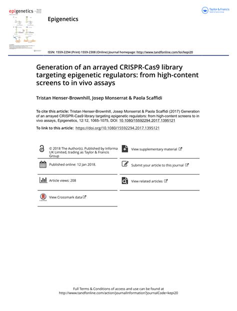 Pdf Generation Of An Arrayed Crispr Cas9 Library Targeting Epigenetic
