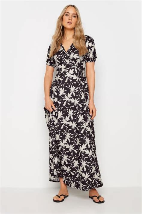Lts Tall Womens Black Floral Print Maxi Wrap Dress Long Tall Sally