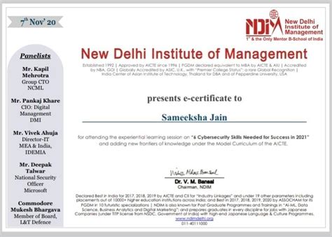 Sameeksha Jain On Linkedin Ndim Cybersecurity Skilldevelopment Success
