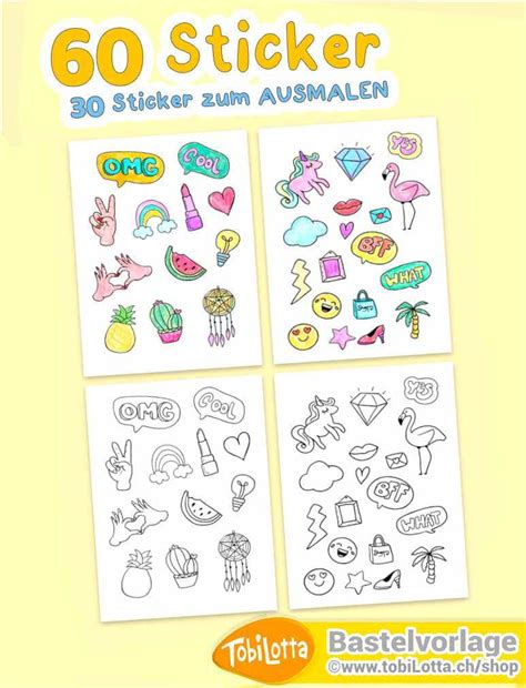 Basteln Mit Kindern 60 Sticker Zum Ausdrucken Pdf Vorlage Diy Sticker