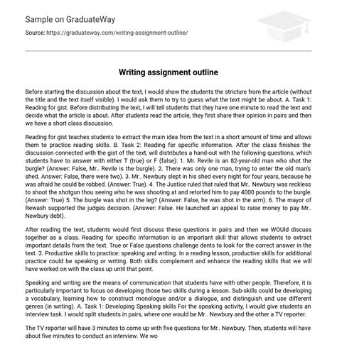 ⇉writing Assignment Outline Essay Example Graduateway