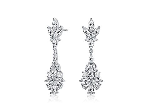 Clear Cubic Zirconia Rhodium Plated Over Sterling Silver Cluster Drop