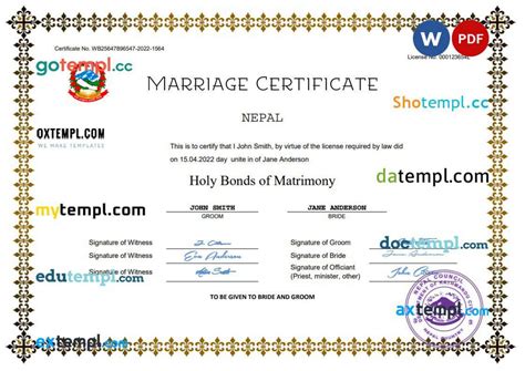 Nepal Marriage Certificate Word And Pdf Template Fully Editable By