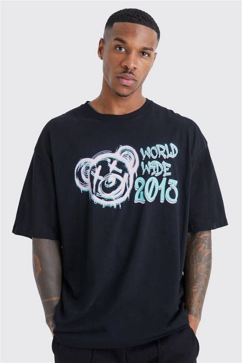 Oversized Worldwide Teddy Graphic T Shirt Boohoo Uk