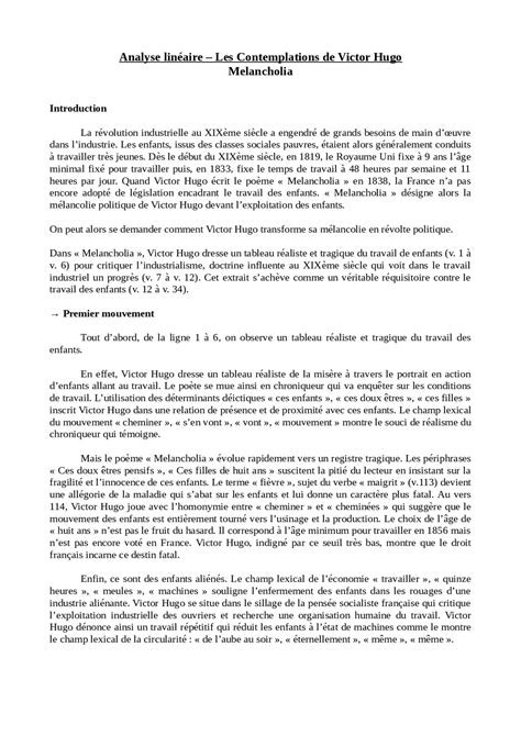 Analyse Linéaire Melancholia Les Contemplations De Victor Hugo
