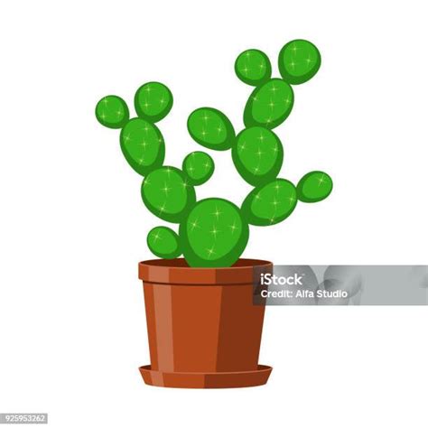 갈색 냄비에 등뼈와 선인장는 녹색 씨앗 꽃 Houseplant입니다 흰색 바탕에 벡터 그림입니다 0명에 대한 스톡 벡터 아트 및