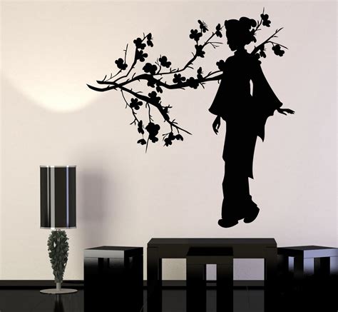Vinyl Wall Decal Geisha Japanese Girl Sakura Tree Branch Japan Asian S
