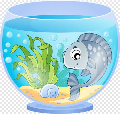 수족관 만화 금붕어 푸른 물고기와 어항 블루 해양 포유류 Png Pngegg