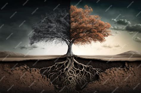 Premium Ai Image Tree And Roots Illustration Tree Split In Half With